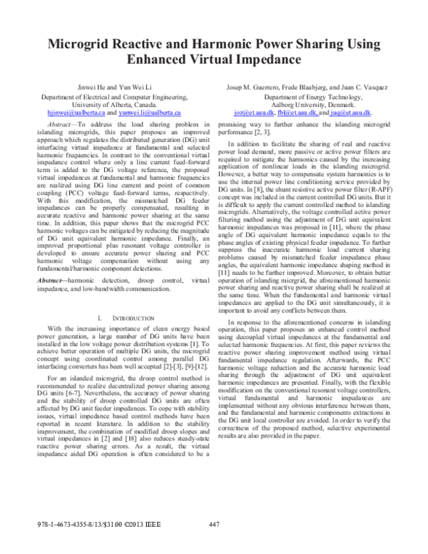 (PDF) Microgrid reactive and harmonic power sharing using enhanced virtual impedance
