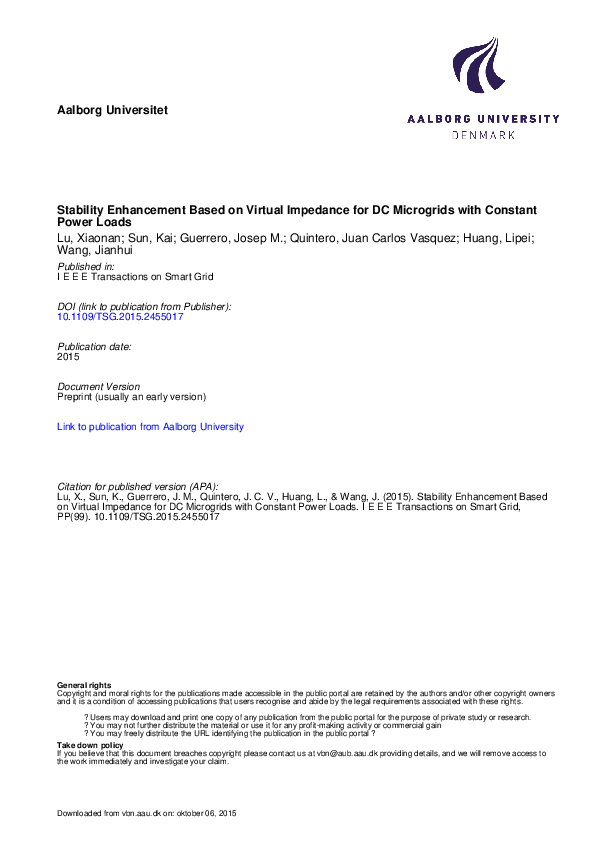 (PDF) Stability Enhancement Based on Virtual Impedance for DC Microgrids With Constant Power Loads