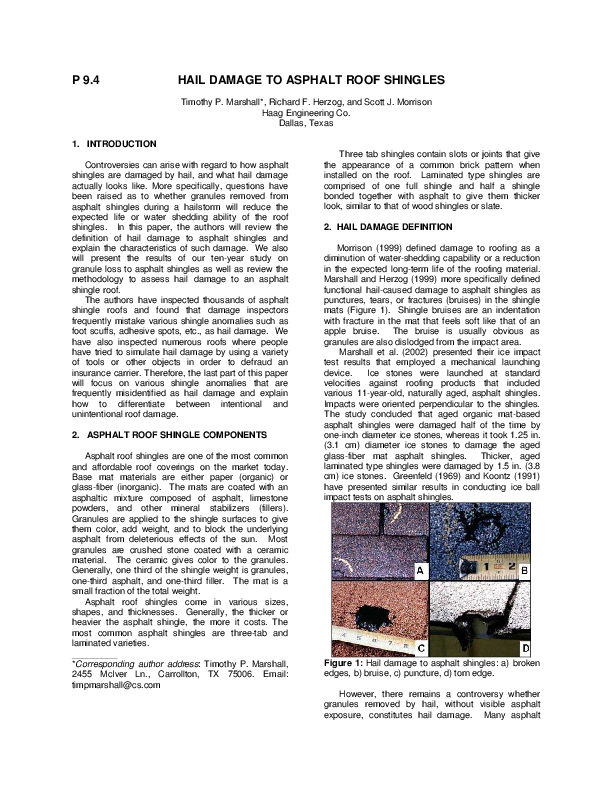 (PDF) HAIL DAMAGE TO ASPHALT ROOF SHINGLES