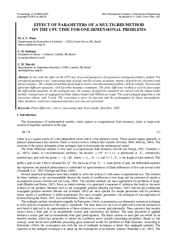 Pdf Effect Of Parameters Of A Multigrid Method On The Cpu Time For