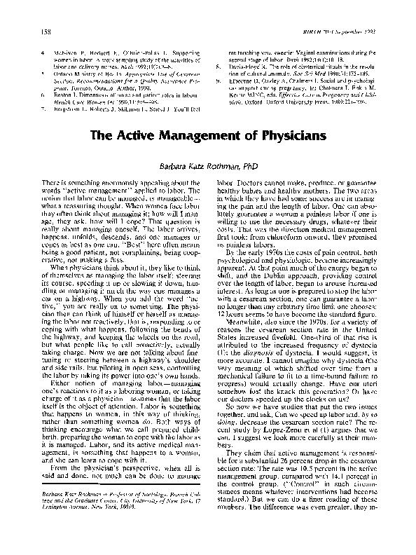 (PDF) The Active Management of Physicians | Barbara Katz Rothman ...