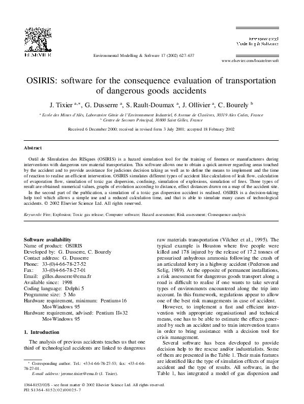 (PDF) OSIRIS: software for the consequence evaluation of transportation ...