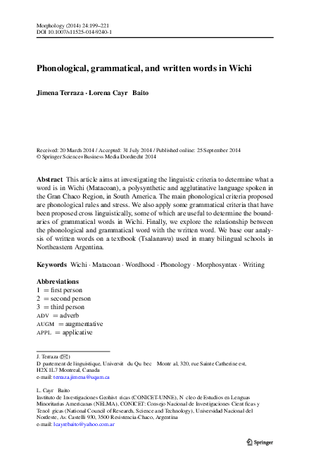 (PDF) Phonological, grammatical, and written words in Wichi