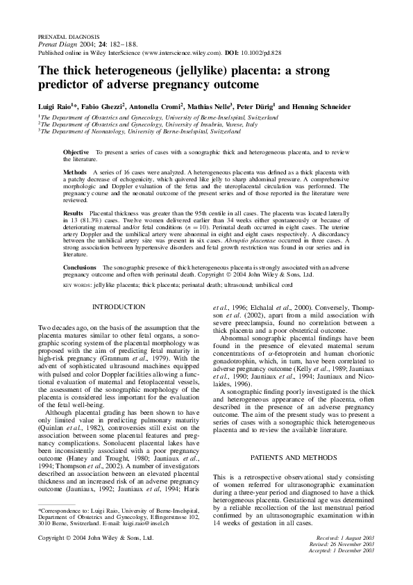 (PDF) The thick heterogeneous (jellylike) placenta: a strong predictor ...
