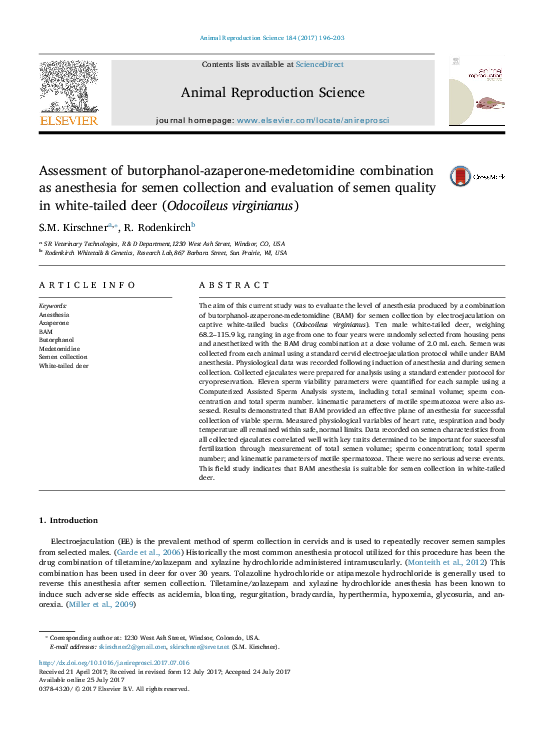 (PDF) Animal Reproduction Science Assessment of butorphanol-azaperone ...