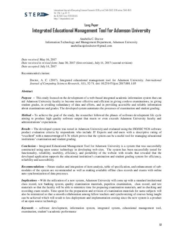 (PDF) Integrated Educational Management Tool for Adamson University