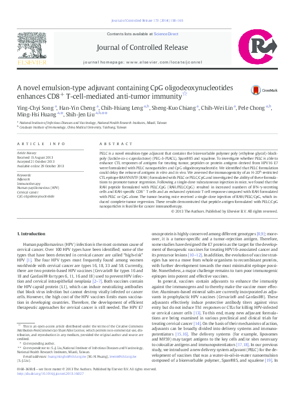 (PDF) A novel emulsion-type adjuvant containing CpG oligodeoxynucleotides enhances CD8+ T-cell ...