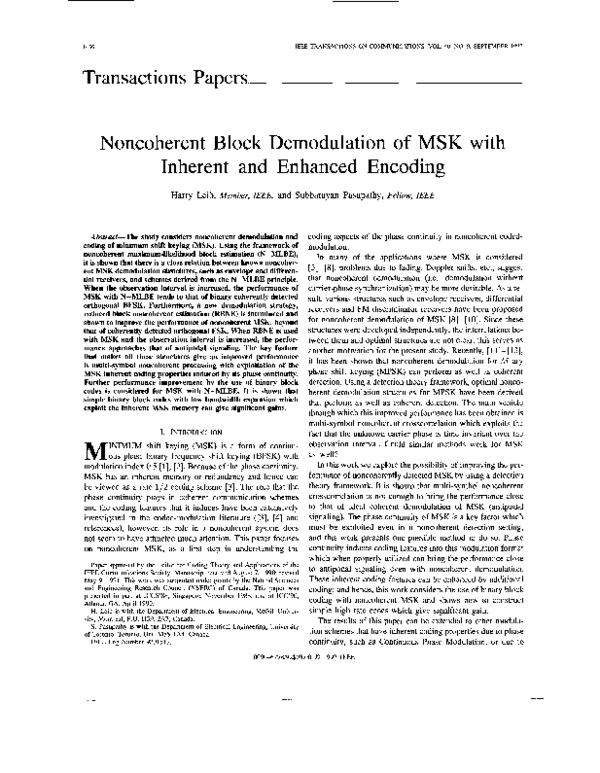 (PDF) Noncoherent block demodulation of MSK with inherent and enhanced ...