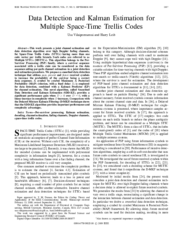 Pdf Data Detection And Kalman Estimation For Multiple Space Time Trellis Codes