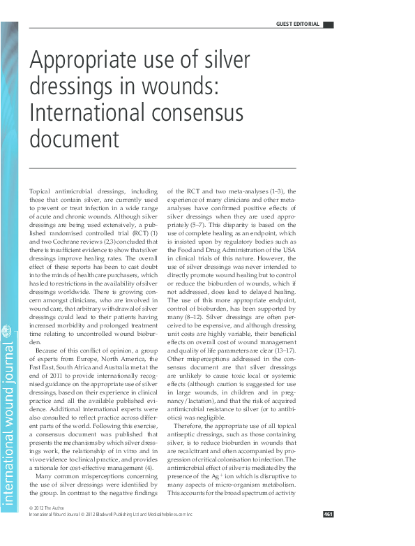 (PDF) Appropriate use of silver dressings in wounds: International ...