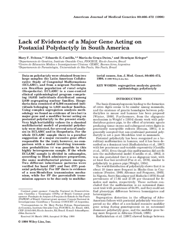 (PDF) Lack of evidence of a major gene acting on postaxial polydactyly ...