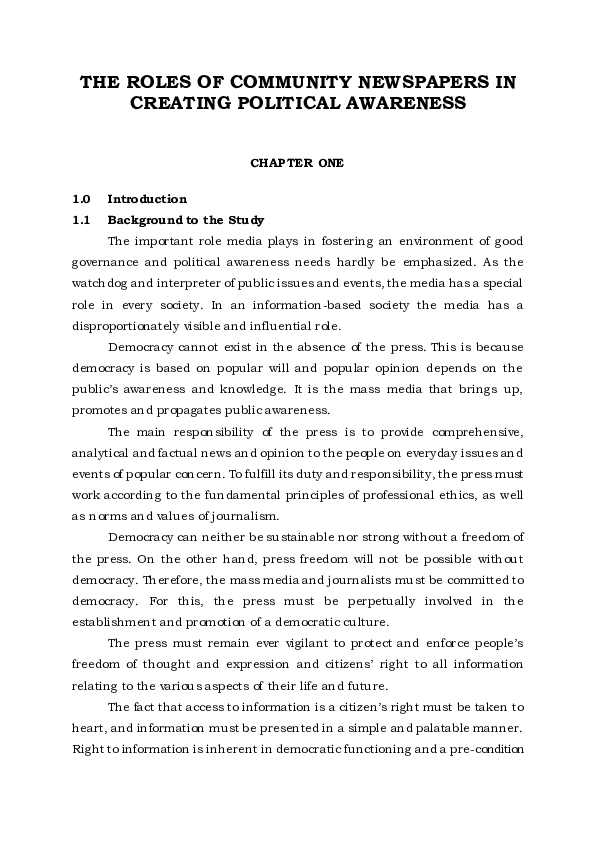 (PDF) THE ROLES OF COMMUNITY NEWSPAPERS IN CREATING POLITICAL AWARENESS ...