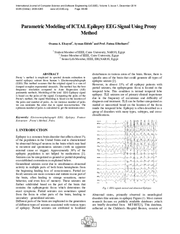 (PDF) Parametric Modeling of ICTAL Epilepsy EEG Signal Using Prony Method | Ayman Eldeib ...