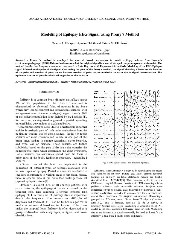 (PDF) Modeling of Epilepsy EEG Signal using Prony’s Method
