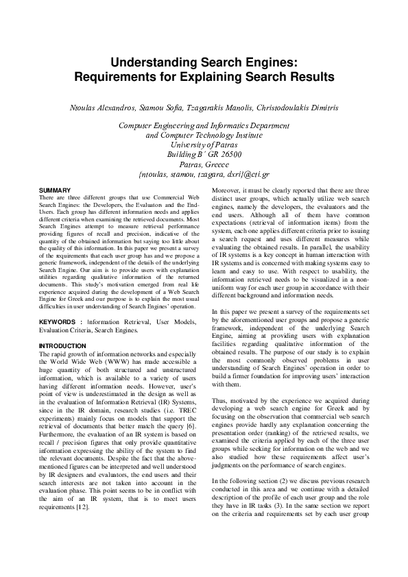 (PDF) Understanding Search Engines: Requirements for Explaining Search ...