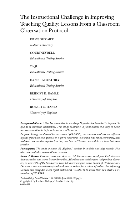 (PDF) The instructional challenge in improving teaching quality ...