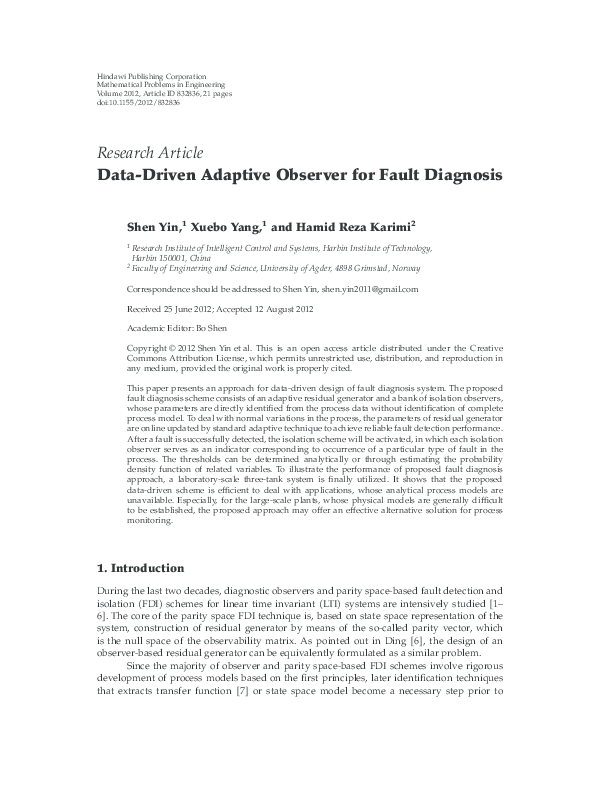 (PDF) Data-Driven Adaptive Observer for Fault Diagnosis