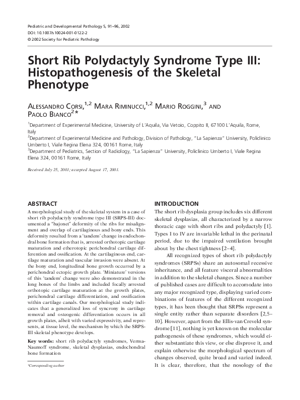 (PDF) Short Rib Polydactyly Syndrome Type III: Histopathogenesis of the ...