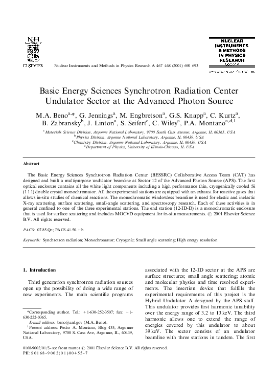 (PDF) Basic Energy Sciences Synchrotron Radiation Center Undulator ...