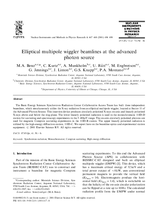 (PDF) Elliptical multipole wiggler beamlines at the Advanced Photon Source