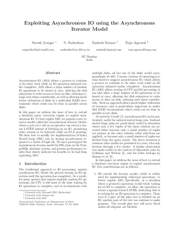 Pdf Exploiting Asynchronous Io Using The Asynchronous Iterator Model