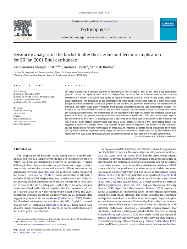 (PDF) Seismicity analysis of the Kachchh aftershock zone and tectonic ...