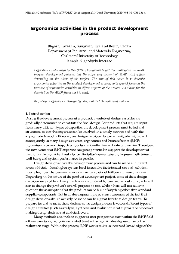 (PDF) Ergonomics activities in the product development process