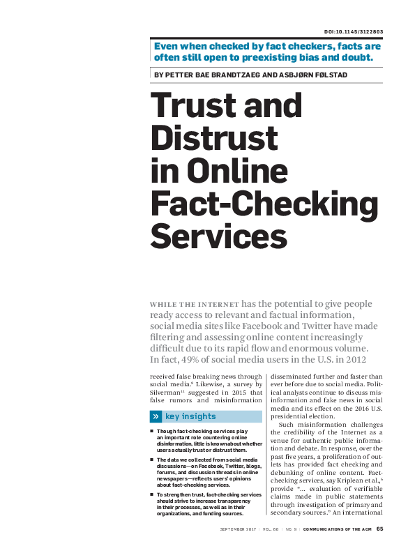 (PDF) Trust and Distrust in Online Fact-Checking Services