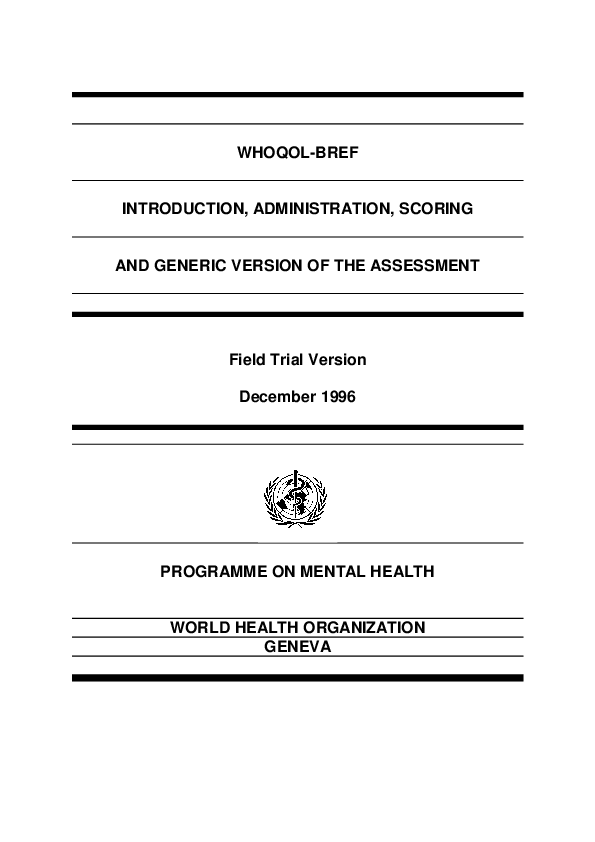 (PDF) WHOQOL-BREF INTRODUCTION, ADMINISTRATION, SCORING
