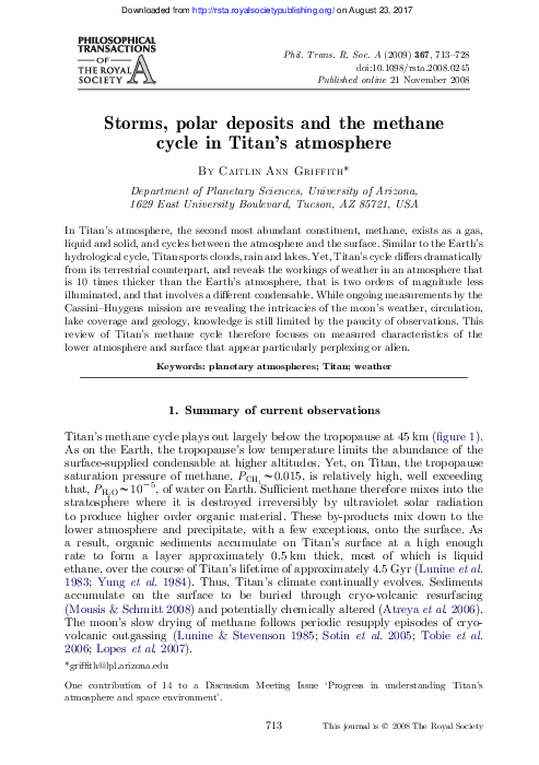 (PDF) Storms, polar deposits and the methane cycle in Titan's ...