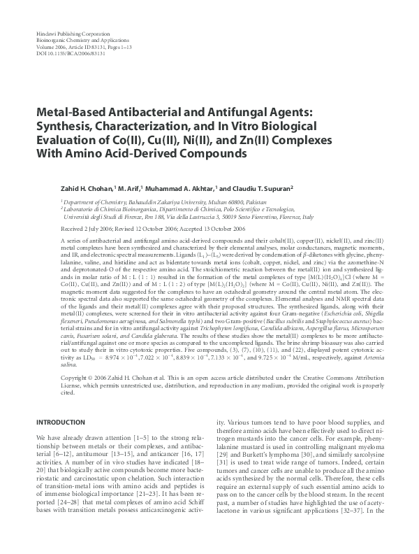 (PDF) Metal-Based Antibacterial and Antifungal Agents: Synthesis, Characterization, and In Vitro ...