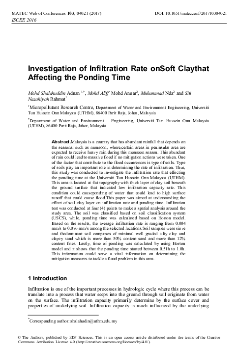 (PDF) Investigation of Infiltration Rate on Soft Clay Affecting the ...