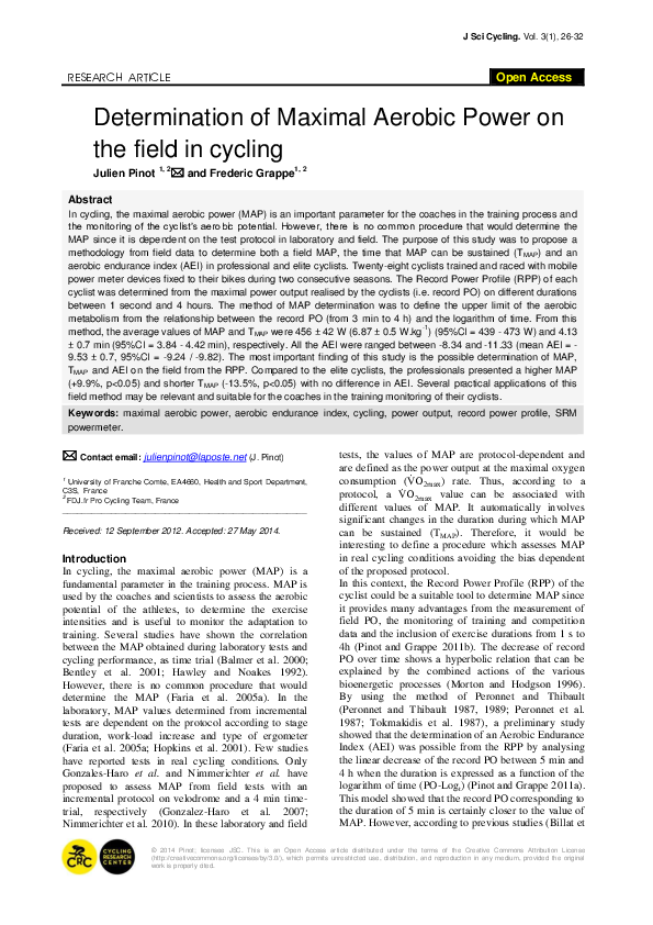 (PDF) Determination of Maximal Aerobic Power on the field in cycling