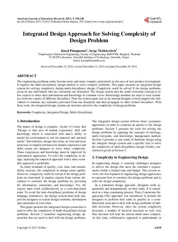 (PDF) Integrated Design Approach for Solving Complexity of Design Problem