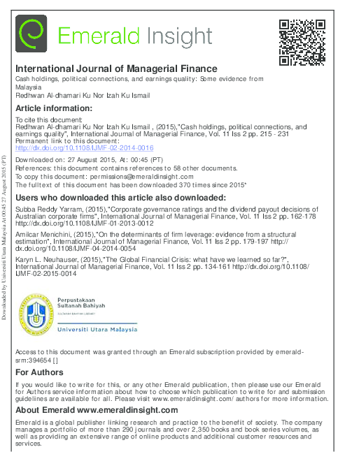 (PDF) International Journal of Managerial Finance Article information