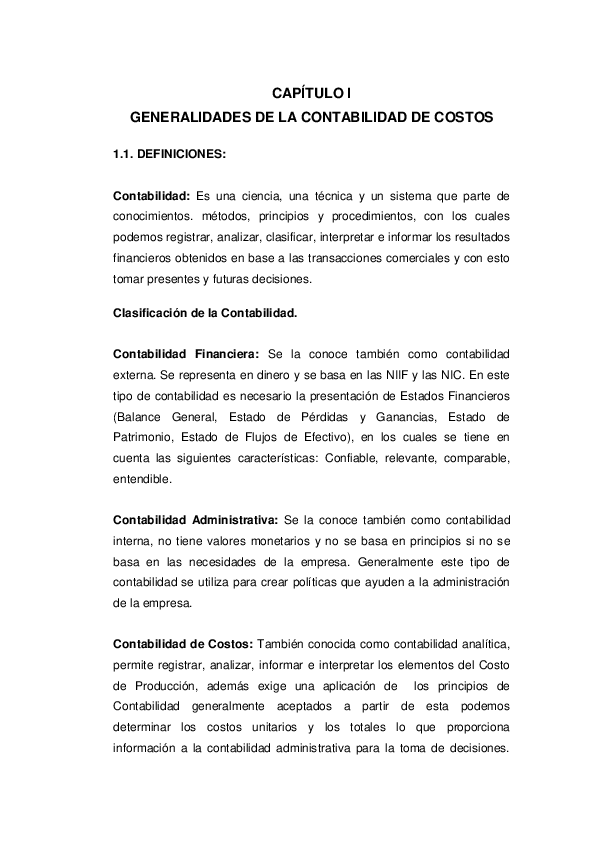 (PDF) CAPÍTULO I GENERALIDADES DE LA CONTABILIDAD DE COSTOS