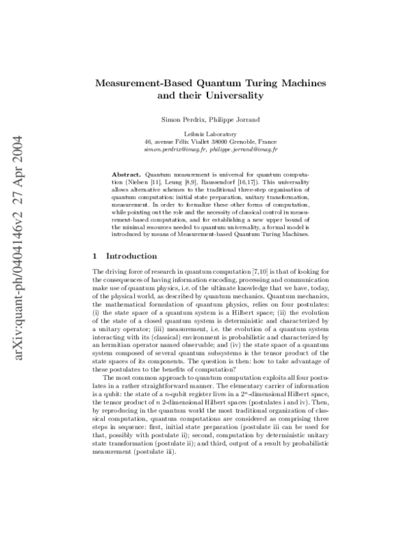 (PDF) Measurement-Based Quantum Turing Machines and Questions of ...