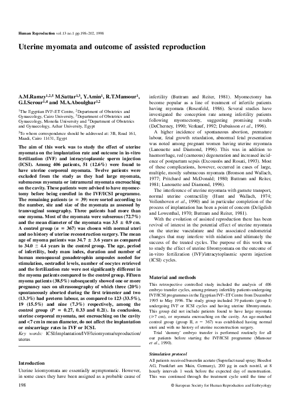 (PDF) Impact of Uterine Myomata on IVF and ICSI Outcomes