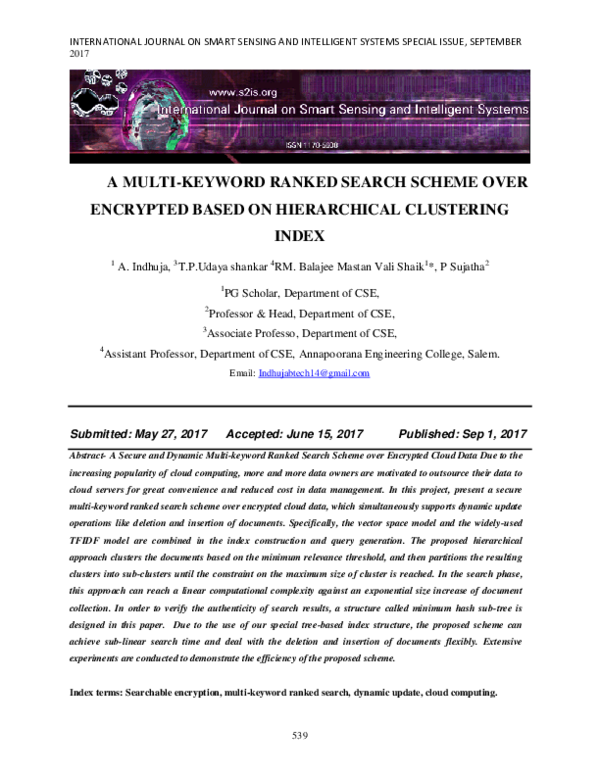 Pdf A Multi Keyword Ranked Search Scheme Over Encrypted Based On