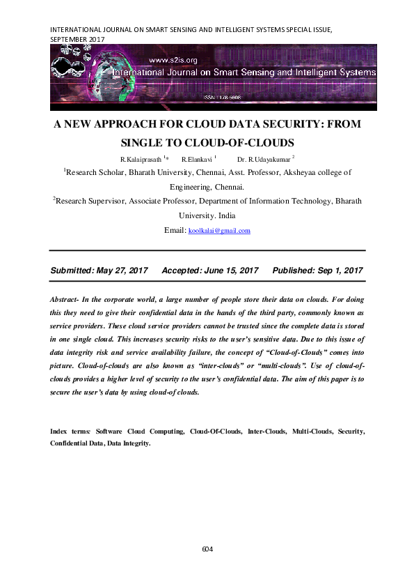 (PDF) A NEW APPROACH FOR CLOUD DATA SECURITY: FROM SINGLE TO CLOUD-OF ...