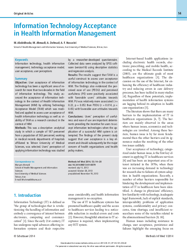 (PDF) Information Technology Acceptance in Health Information Management