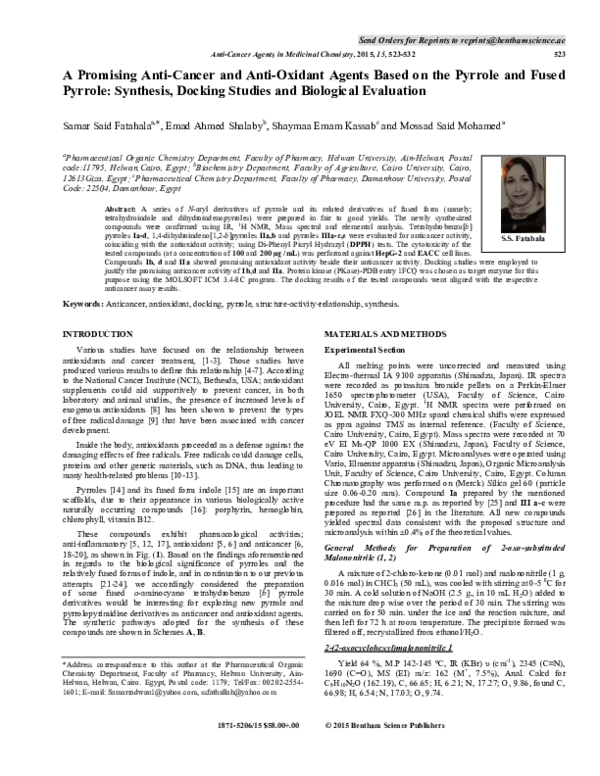 (PDF) A Promising Anti-Cancer and Anti-Oxidant Agents Based on the Pyrrole and Fused Pyrrole ...