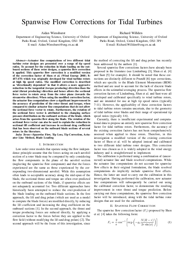 (PDF) Spanwise Flow Corrections for Tidal Turbines