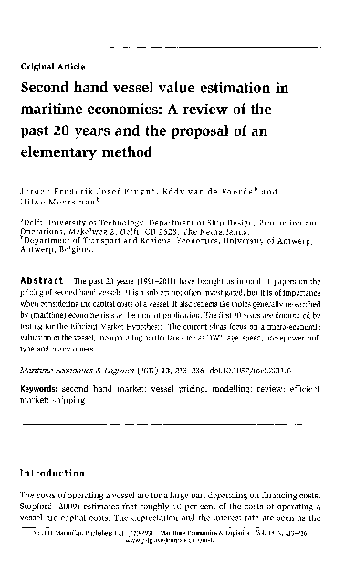 (PDF) Second hand vessel value estimation in maritime economics: A ...