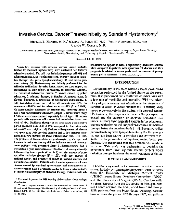 (PDF) Invasive cervical cancer treated initially by standard hysterectomy