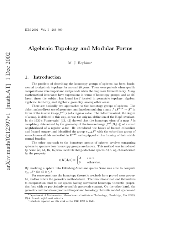 (PDF) Algebraic Topology and Modular Forms