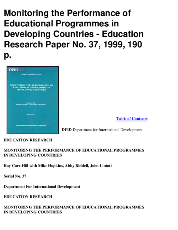 (PDF) Monitoring the Performance of Educational Programmes in ...
