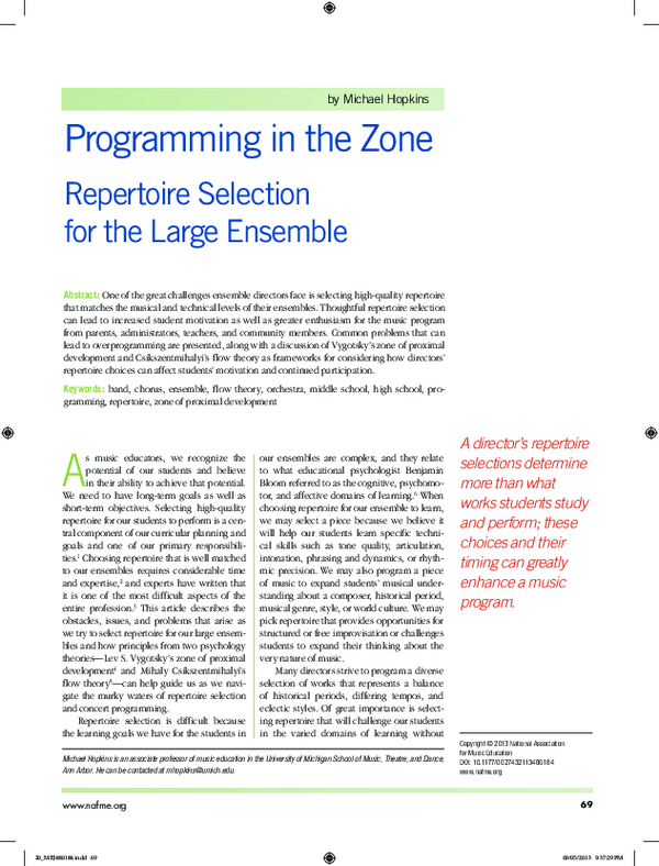(PDF) Programming in the Zone Repertoire Selection for the Large Ensemble