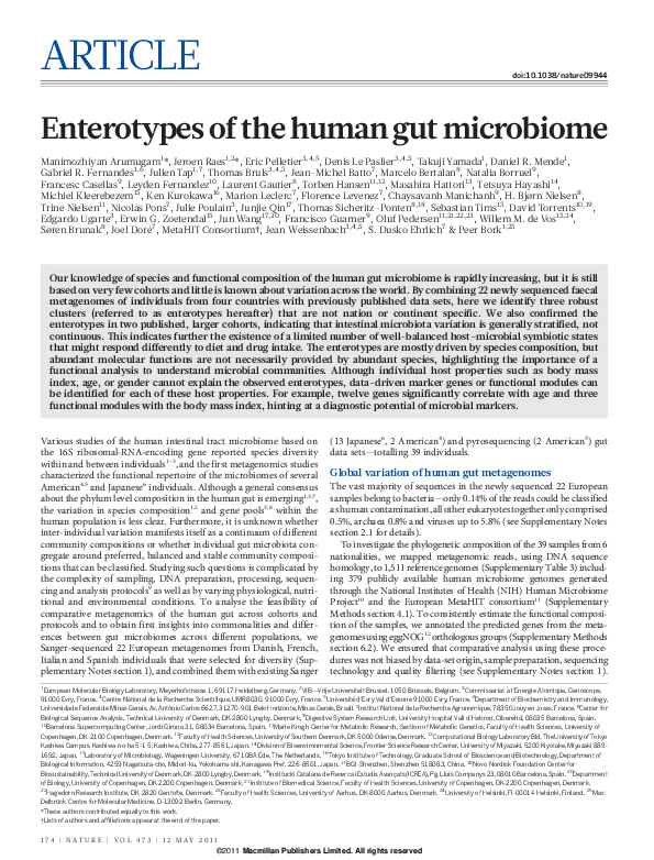 (PDF) Enterotypes of the human gut microbiome