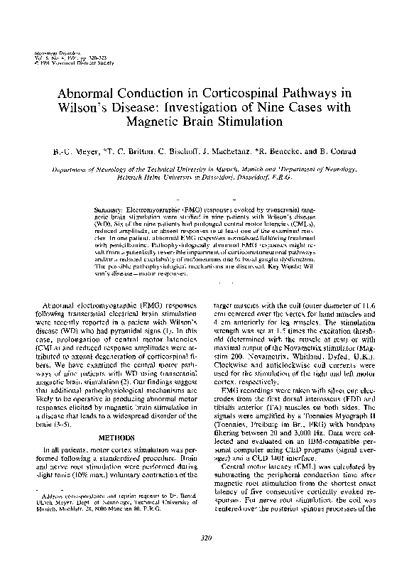 (PDF) Abnormal conduction in corticospinal pathways in Wilson's disease ...
